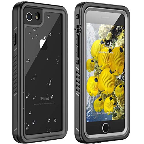 Huakay iPhone SE 2022 Case/SE 2020 Case/iPhone 7/8 Case Waterproof Shockproof,with Built-in Screen Protector,Full Body Heavy Duty Protective Phone Case for iPhone SE/8/7(Black/Clear)