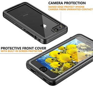 Huakay iPhone SE 2022 Case/SE 2020 Case/iPhone 7/8 Case Waterproof Shockproof,with Built-in Screen Protector,Full Body Heavy Duty Protective Phone Case for iPhone SE/8/7(Black/Clear)