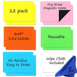 dry erase magnets set - 12 pack - 6x4" whiteboard magnetic planning pads labels - small white board magnet strips name tags for home, office and classroom