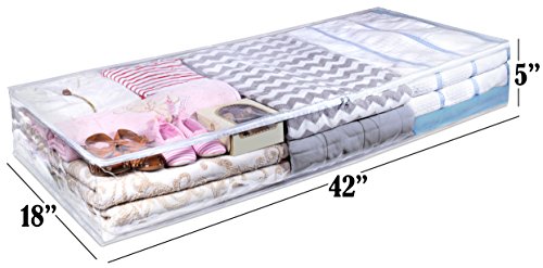 Clear Underbed Storage Bag - Durable Vinyl Material to Shield Your Contents from Dust, Dirt and Moisture. Easy Gliding Zipper for Easy Access and Label Pocket for Easy Identification. (2-Pack)