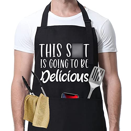 Miracu Funny Aprons for Men, Cooking Aprons for Women, Dad Apron, Fathers Day Apron Gifts for Husband, Boyfriend - Birthday Chef Gifts for Men, Fun BBQ Baking Grilling Kitchen Apron, Chef Grill Apron