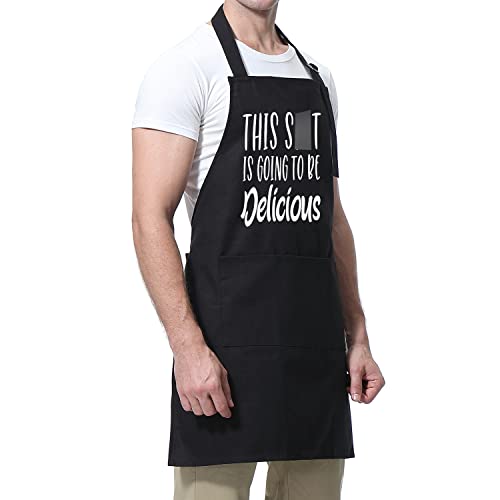 Miracu Funny Aprons for Men, Cooking Aprons for Women, Dad Apron, Fathers Day Apron Gifts for Husband, Boyfriend - Birthday Chef Gifts for Men, Fun BBQ Baking Grilling Kitchen Apron, Chef Grill Apron