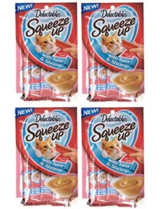 delectables squeeze up hartz cat treats bundle of 4 flavor pouches, 2.0 oz each (tuna & shrimp)