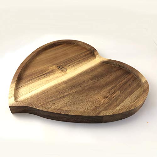 JB Home Collection 4568, Premium Acacia Wood Heart Shape Romantic Wedding Serving Tray Plate for Snack Cake Fruit Nuts Appetizer,8.25"x6.75"