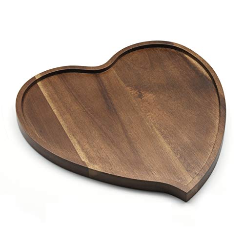 JB Home Collection 4568, Premium Acacia Wood Heart Shape Romantic Wedding Serving Tray Plate for Snack Cake Fruit Nuts Appetizer,8.25"x6.75"