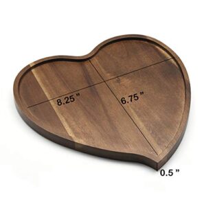 JB Home Collection 4568, Premium Acacia Wood Heart Shape Romantic Wedding Serving Tray Plate for Snack Cake Fruit Nuts Appetizer,8.25"x6.75"