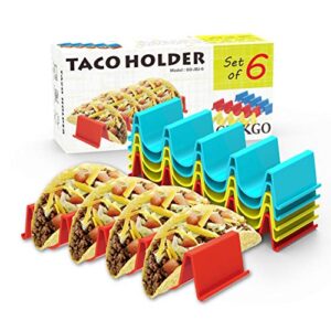 ginkgo taco holder stand set of 6 - taco truck tray style rack, holds up to 4 tacos each, abs health material very hard and sturdy, dishwasher top rack safe, microwave safe