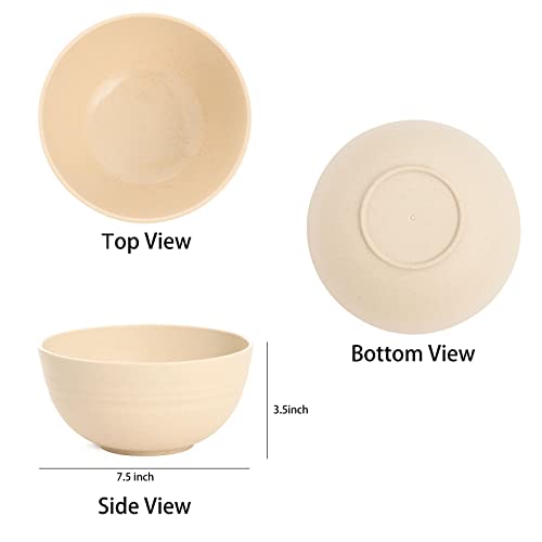 JUCOXO Unbreakable Plastic Cereal Bowls for Kitchen, 24 OZ Wheat Straw Lightweight Bowl Set of 4, Microwave Safe Bowls for Soup, Salad