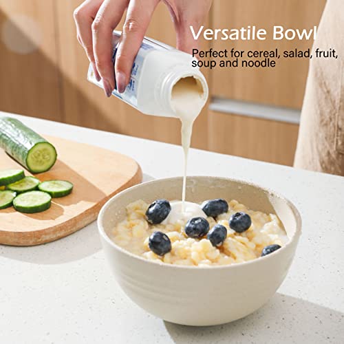 JUCOXO Unbreakable Plastic Cereal Bowls for Kitchen, 24 OZ Wheat Straw Lightweight Bowl Set of 4, Microwave Safe Bowls for Soup, Salad