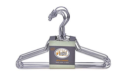 10 Quality Metal Children Hangers, Swivel Hook, Stainless Steel Heavy Duty Wire Clothes Hangers (10, Kids - 12" inch)