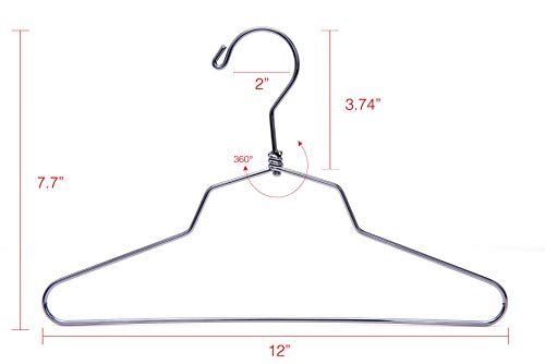 10 Quality Metal Children Hangers, Swivel Hook, Stainless Steel Heavy Duty Wire Clothes Hangers (10, Kids - 12" inch)