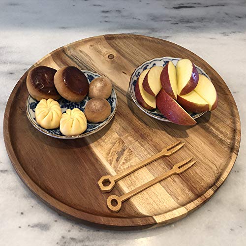 JB Home Collection 4569, Premium Acacia Wooden Food Serving Charger Plate Platter Round Wooden Tea Tray Snack Platter 12.5"x12.5"