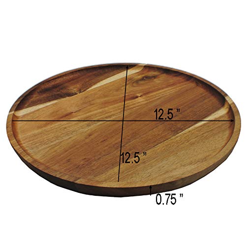 JB Home Collection 4569, Premium Acacia Wooden Food Serving Charger Plate Platter Round Wooden Tea Tray Snack Platter 12.5"x12.5"