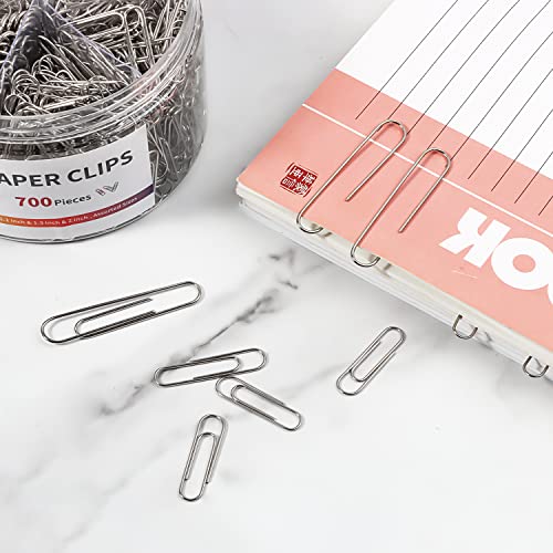 Paper Clips,700 Pcs Sliver Paper Clips Assorted Sizes with Small,Medium &Jumbo, Large Paperclips for Office School Hospital Document Organizing Daily DIY Use