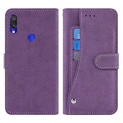 Asuwish Compatible with Xiaomi Redmi Note 7/7Pro Wallet Case and Tempered Glass Screen Protector Flip Cover Credit Card Holder Stand Cell Accessories Phone Case for Redme Note7 Pro 7s Women Men Purple