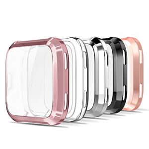 simpeak 5pack soft screen protector bumper case compatible with fitbit versa smartwatch, full protection, rose pink/clear/silver/black/rose gold