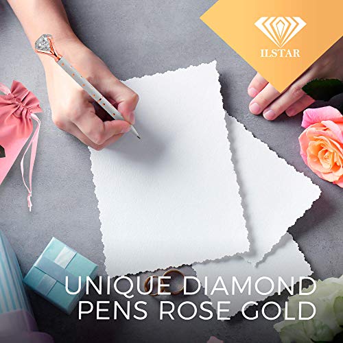 12 Big Diamond Ballpoint Pens Rose Gold – 12 Ink Refills Black & Blue, Fancy Gift Bag for Women Girls Bridesmaid Coworker, Top Cute Office Supplies Cool School Crystal Bling Jewel Writing Pen Bulk Set