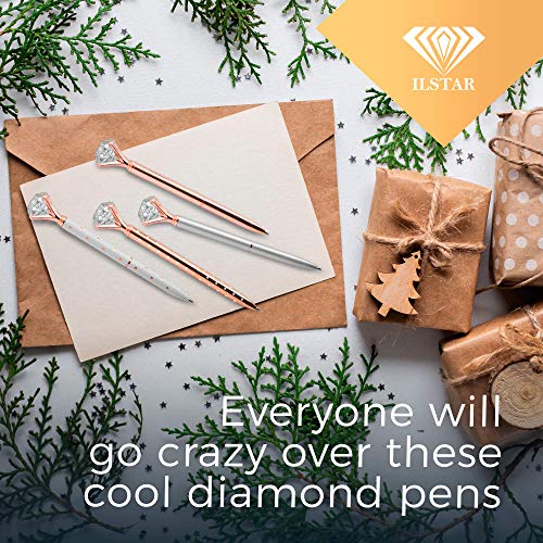 12 Big Diamond Ballpoint Pens Rose Gold – 12 Ink Refills Black & Blue, Fancy Gift Bag for Women Girls Bridesmaid Coworker, Top Cute Office Supplies Cool School Crystal Bling Jewel Writing Pen Bulk Set