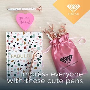 12 Big Diamond Ballpoint Pens Rose Gold – 12 Ink Refills Black & Blue, Fancy Gift Bag for Women Girls Bridesmaid Coworker, Top Cute Office Supplies Cool School Crystal Bling Jewel Writing Pen Bulk Set