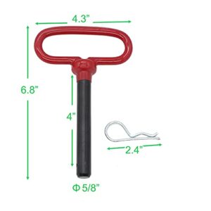 X-Haibei Head Towing Hitch Pin and Clip 5/8 x 4 inch for Trailer, Tractor Truck, Towing Cargo, Receiver Hitch Pin, Red Handle, 1 Pack