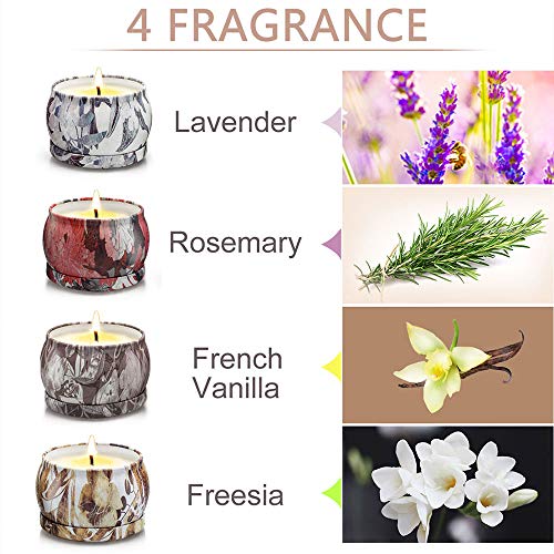 4 Pack Scented Candles Gifts for Women, 4.4 Ounce Christmas Gifts Large Tin Candles Soy Wax Aromatherapy Candles for Home Scented, Lavender Candle Set Gifts for Mom