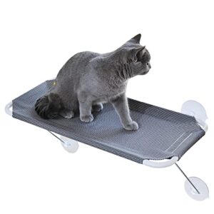 all around 360° sunbath and lower support safety iron cat window perch, cat hammock window seat for any cats (l, grey)