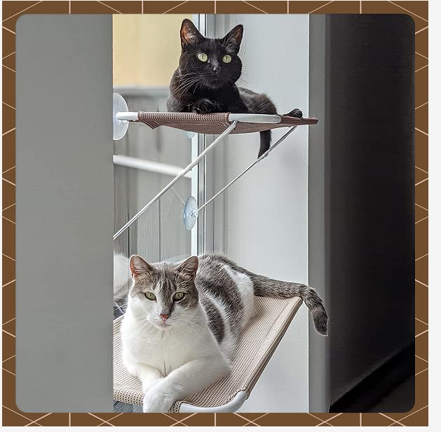 All Around 360° Sunbath and Lower Support Safety Iron Cat Window Perch, Cat Hammock Window Seat for Any Cats (L, Grey)