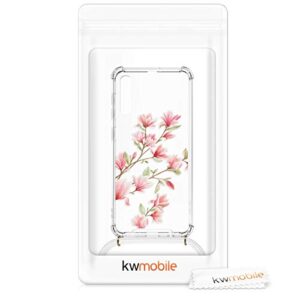 kwmobile Crossbody Case Compatible with Samsung Galaxy A50 Case Strap - Magnolias Pink/White/Transparent