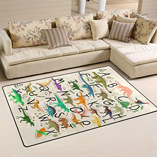 Linomo Area Rug Cute Dinosaur Alphabet Floor Rugs Doormat Living Room Home Decor, Carpets Area Mats for Kids Boys Girls Bedroom 60 x 39 Inches