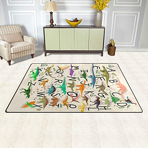 Linomo Area Rug Cute Dinosaur Alphabet Floor Rugs Doormat Living Room Home Decor, Carpets Area Mats for Kids Boys Girls Bedroom 60 x 39 Inches