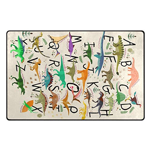 Linomo Area Rug Cute Dinosaur Alphabet Floor Rugs Doormat Living Room Home Decor, Carpets Area Mats for Kids Boys Girls Bedroom 60 x 39 Inches