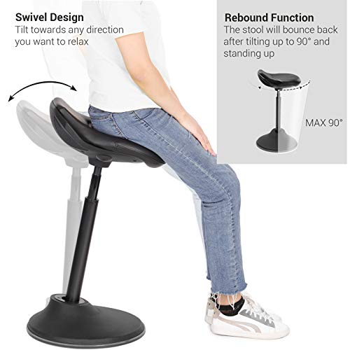 SONGMICS Standing Stool, Active Sitting Balance Chair, Work Stool, 23.6-33.3 Inches, with Anti-Slip Bottom Pad, for Standing Desk, Black UOSC12BK