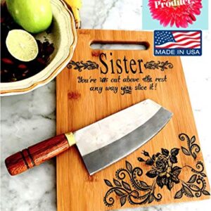 Sister Gift - Bamboo Cutting Board Design Sister Gift Birthday Christmas Gift Engraved Side For Décor Hanging Reverse Side For Usage (8.75x11.5 Rectangle)