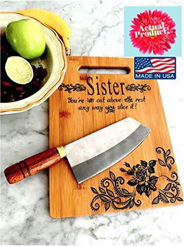 Sister Gift - Bamboo Cutting Board Design Sister Gift Birthday Christmas Gift Engraved Side For Décor Hanging Reverse Side For Usage (8.75x11.5 Rectangle)