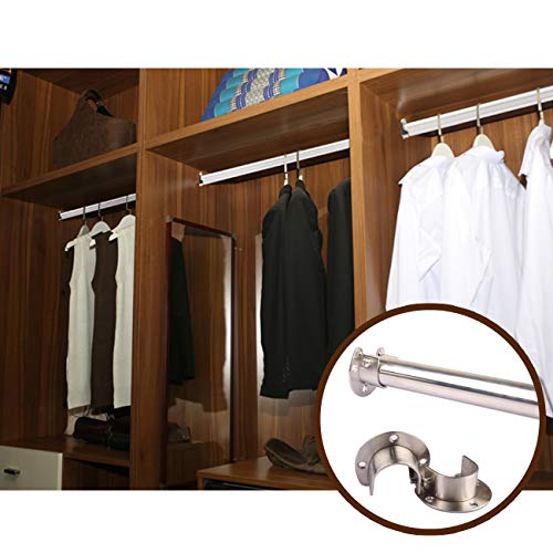 TIHOOD 6PCS Heavy Duty Stainless Steel Closet Rod End Supports Closet Pole Sockets Flange Rod Holder with Screws, 1.25 Inches/32mm Diameter, Silver (U-Shaped)