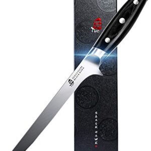 TUO Boning Knife - 7 inch Fillet Knife Flexible Kitchen Knives - German HC Steel Blade for Poultry and Fillet Fish - Full Tang Pakkawood Handle - BLACK HAWK SERIES with Gift Box