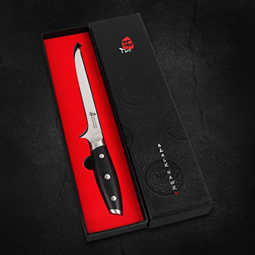 TUO Boning Knife - 7 inch Fillet Knife Flexible Kitchen Knives - German HC Steel Blade for Poultry and Fillet Fish - Full Tang Pakkawood Handle - BLACK HAWK SERIES with Gift Box