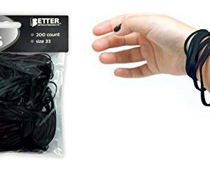 200 Black Rubber Bands, by Better Office Products, Size 33, 200/Bag, Vibrant Black Rubber Bands