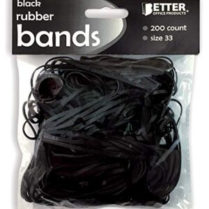 200 Black Rubber Bands, by Better Office Products, Size 33, 200/Bag, Vibrant Black Rubber Bands