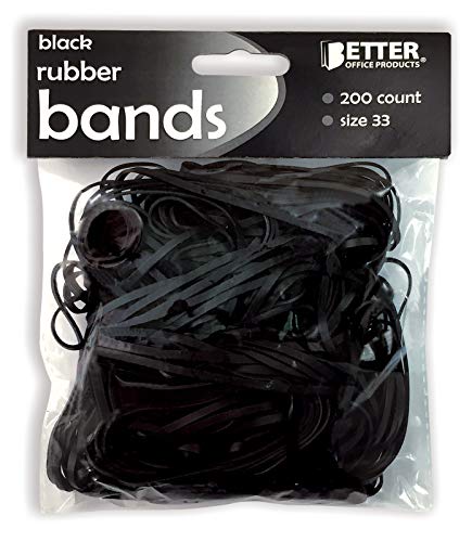 200 Black Rubber Bands, by Better Office Products, Size 33, 200/Bag, Vibrant Black Rubber Bands