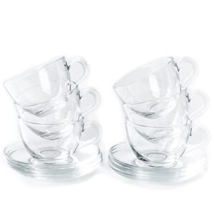 tosnail 6 pack 7-ounce glass tea cups and saucers sets glass coffee mugs