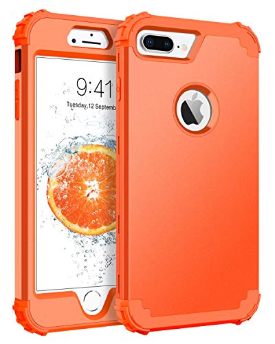 BENTOBEN Case for iPhone 8 Plus, iPhone 7 Plus Case, 3 in 1 Hybrid Hard Plastic Soft Rubber Heavy Duty Rugged Bumper Shockproof Full-Body Protective Phone Cover for iPhone 8 Plus/7 Plus, Coral Orange