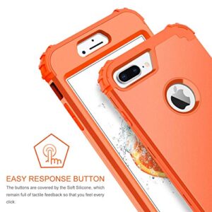 BENTOBEN Case for iPhone 8 Plus, iPhone 7 Plus Case, 3 in 1 Hybrid Hard Plastic Soft Rubber Heavy Duty Rugged Bumper Shockproof Full-Body Protective Phone Cover for iPhone 8 Plus/7 Plus, Coral Orange