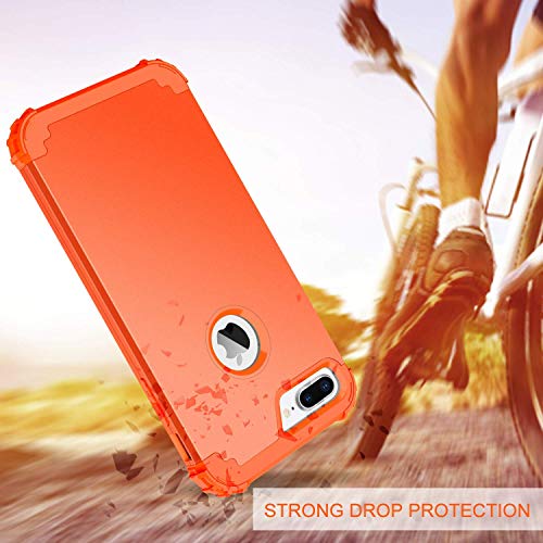 BENTOBEN Case for iPhone 8 Plus, iPhone 7 Plus Case, 3 in 1 Hybrid Hard Plastic Soft Rubber Heavy Duty Rugged Bumper Shockproof Full-Body Protective Phone Cover for iPhone 8 Plus/7 Plus, Coral Orange