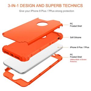 BENTOBEN Case for iPhone 8 Plus, iPhone 7 Plus Case, 3 in 1 Hybrid Hard Plastic Soft Rubber Heavy Duty Rugged Bumper Shockproof Full-Body Protective Phone Cover for iPhone 8 Plus/7 Plus, Coral Orange