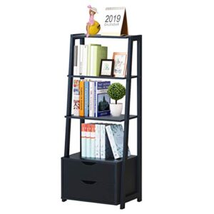 Tangkula Ladder Shelf Bookcase, Free Standing 4-Tier Bookshelf with 2 Storage Drawers, Modern Storage Display Shelving with Drawers, Ideal for Bathroom Home Office (Black)