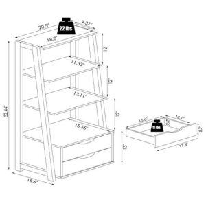 Tangkula Ladder Shelf Bookcase, Free Standing 4-Tier Bookshelf with 2 Storage Drawers, Modern Storage Display Shelving with Drawers, Ideal for Bathroom Home Office (Black)