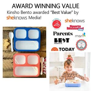 kinsho Bento Boxes for Kids, Lunch Box Set for Boys Girls Toddlers, Leakproof 3 Compartment Containers for Meal or Snack, For Pre-School Travel Work, BPA Free. Blue Orange 2 Pack Medium - Small