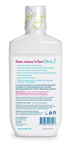 Oral7 Dry Mouth Mouthwash Alcohol Free Oral Rinse with Xylitol, Moisturizing Mouth Wash and Breath Freshener, Promotes Gum Health and Fresh Breath, Oral Care and Dry Mouth Products 500mL