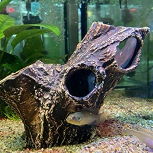 Plecoceramics Large Aquarium Cave Hiding Place for Fish Ceramic Decoration Hideout Tree Trunk Log for plecos and Cichlids